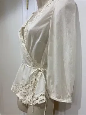 Ralph Lauren | Tops | Ralph Lauren Cream Lacetrim Wrap Top | Poshmark
